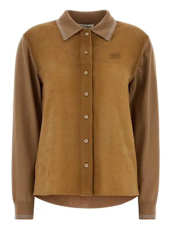 Miu Miu Suede And Wool Cardigan - Brown