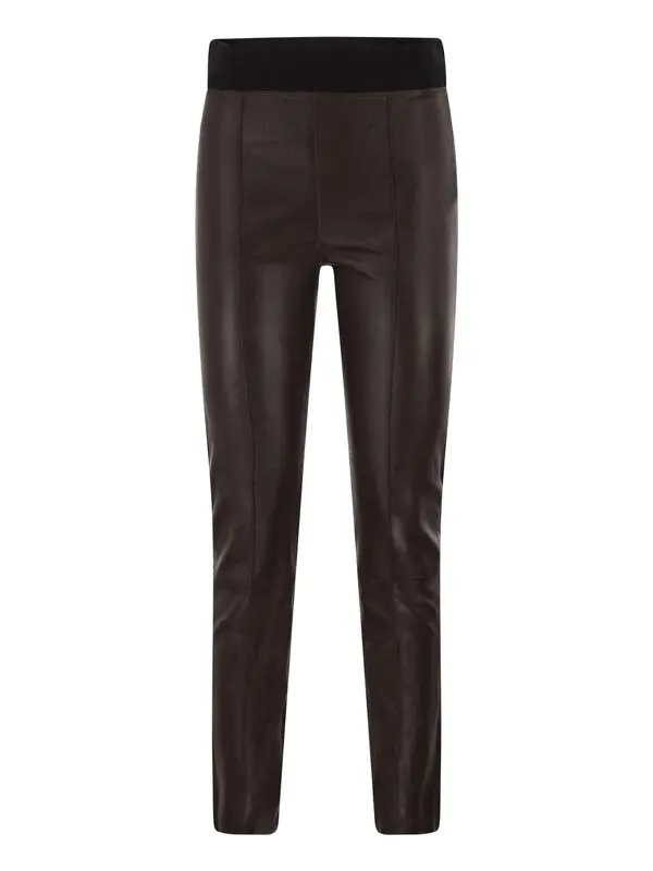 Brunello Cucinelli Skinny Fit Stretch Nappa Leather Trousers - Brown