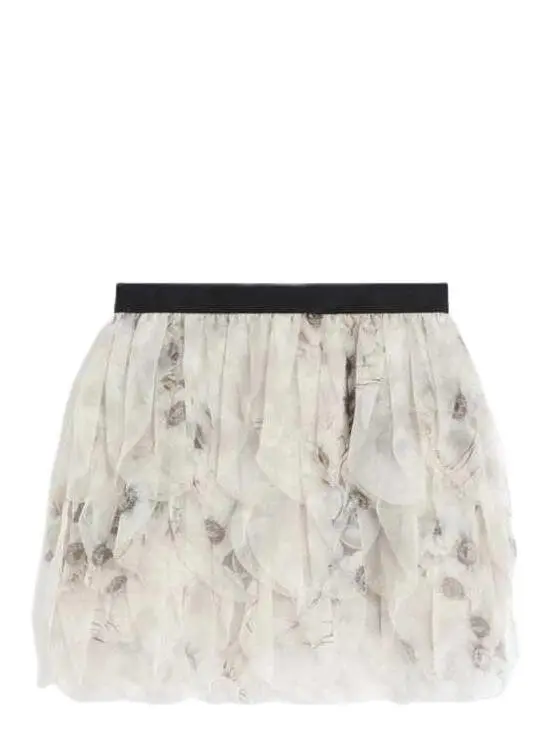 Max Mara Short Skirt With Printed Organza Petals Pearl - Gray