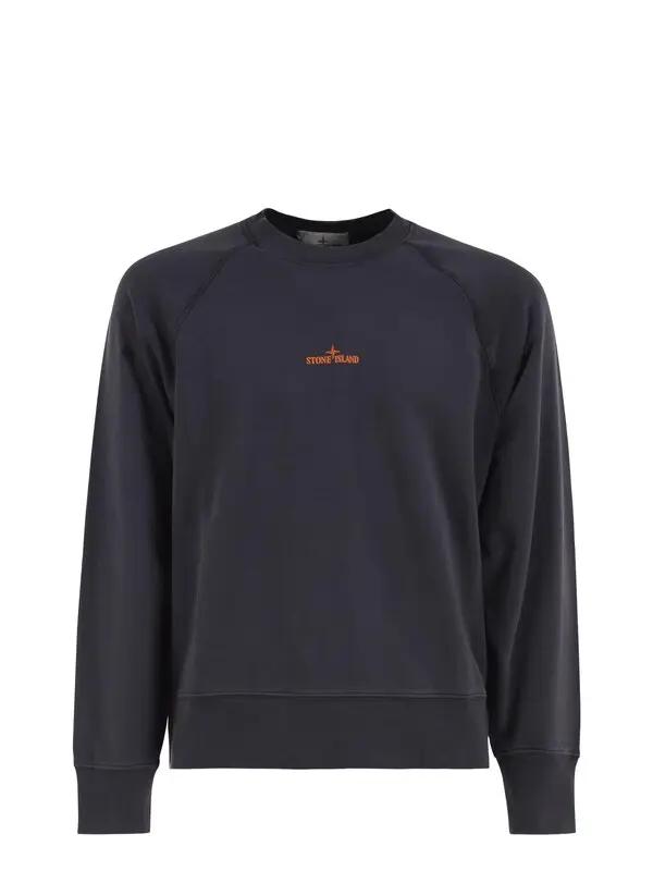 Stone Island Cotton Crew Neck Sweatshirt With Oversized Compass Back Print - Blue