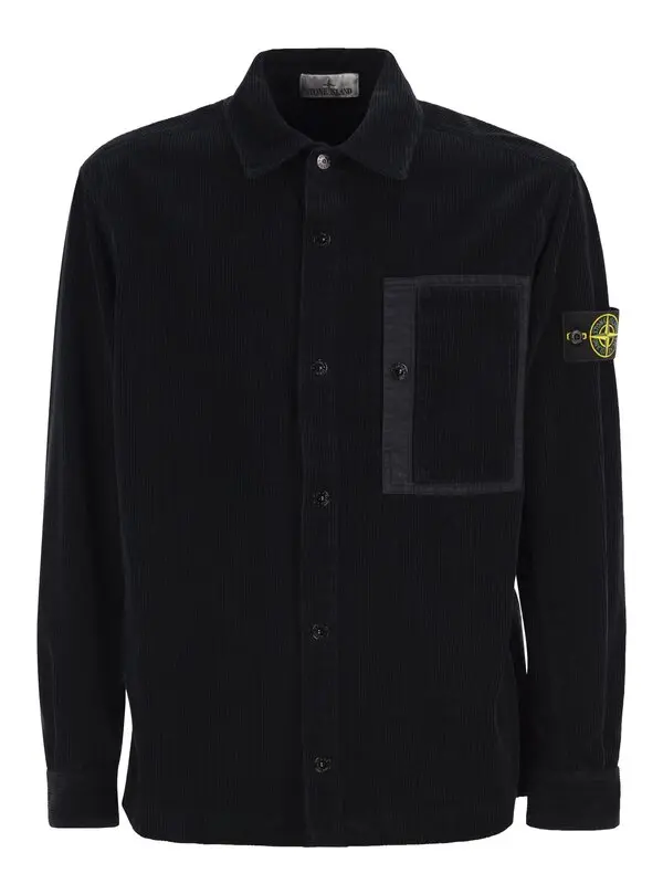Stone Island Cotton Corduroy Overshirt With Compass Badge - Blue