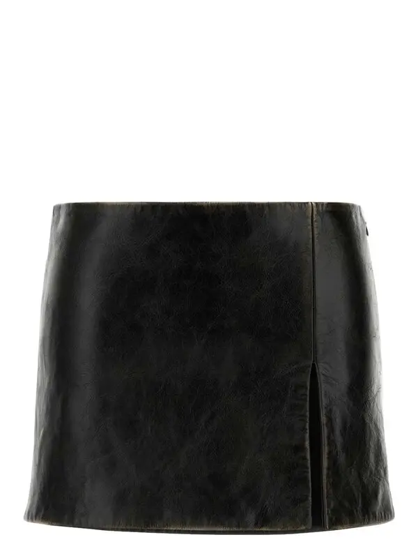Miu Miu Leather Mini Skirt - Black