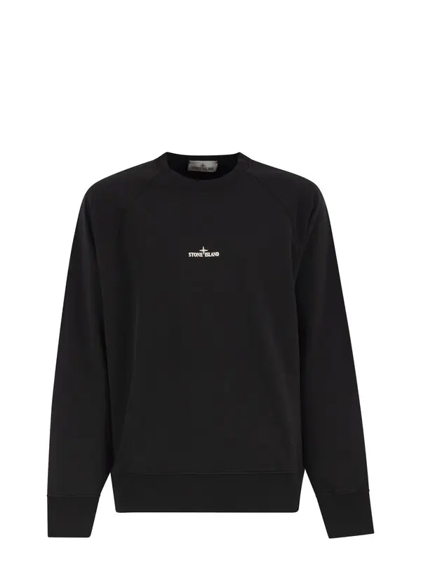 Stone Island Cotton Crew Neck Sweatshirt With Oversized Compass Back Print - Black