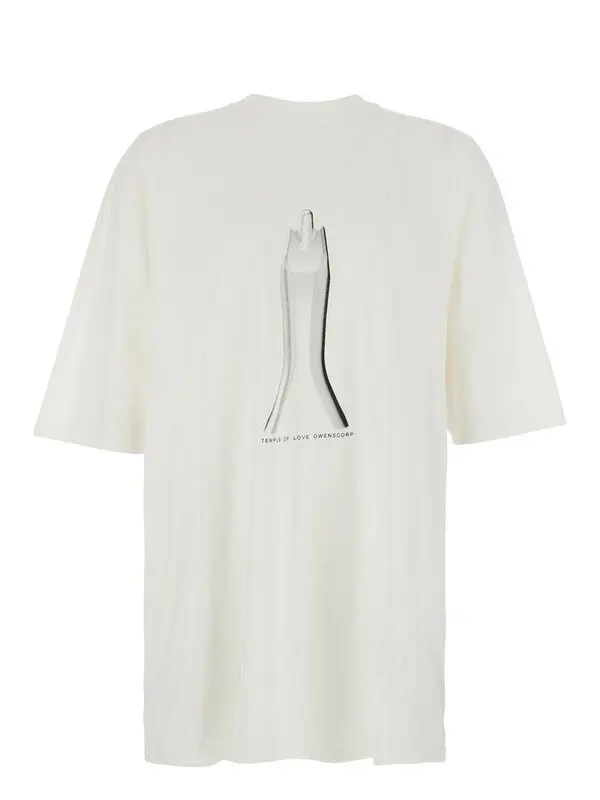 Rick Owens Crew Neck T-shirt With Maxi Print On The Front In Cotton For - White