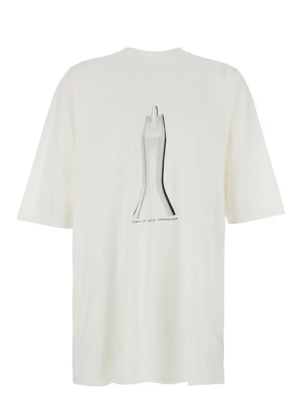 Rick Owens Crew Neck T-shirt With Maxi Print On The Front In Cotton For - White