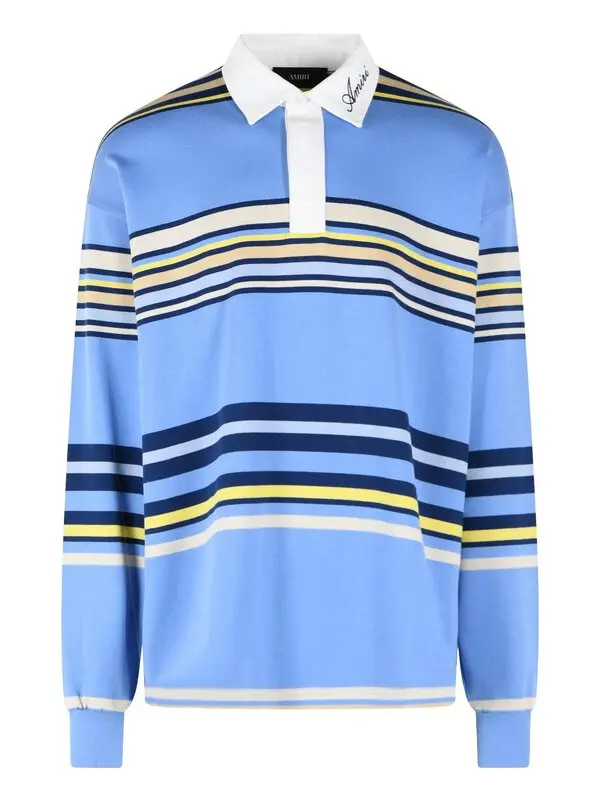 Amiri Striped' Cotton Polo Shirt - Blue