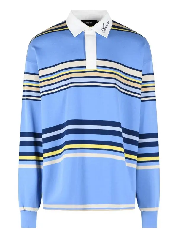Amiri Striped' Cotton Polo Shirt - Blue
