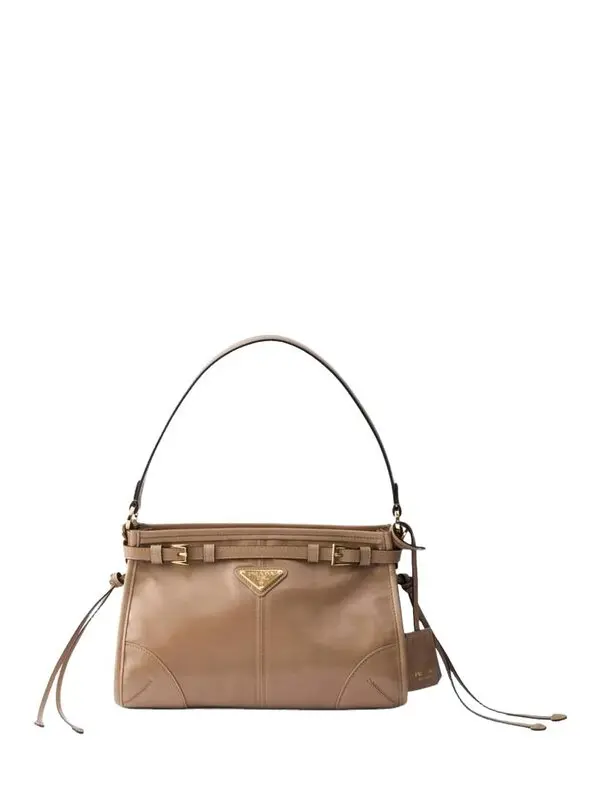 Prada Bonnie Leather Hobo Shoulder Bag - Cream