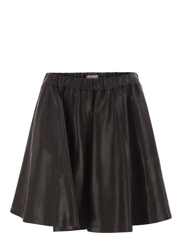 Brunello Cucinelli Flared Nappa Leather Skirt With Elasticated Waist - Brown