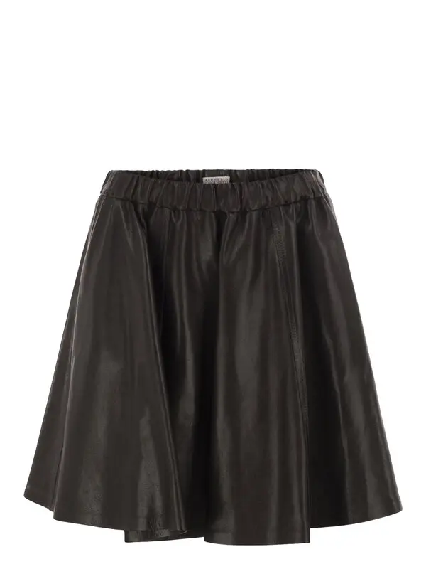 Brunello Cucinelli Flared Nappa Leather Skirt - Brown