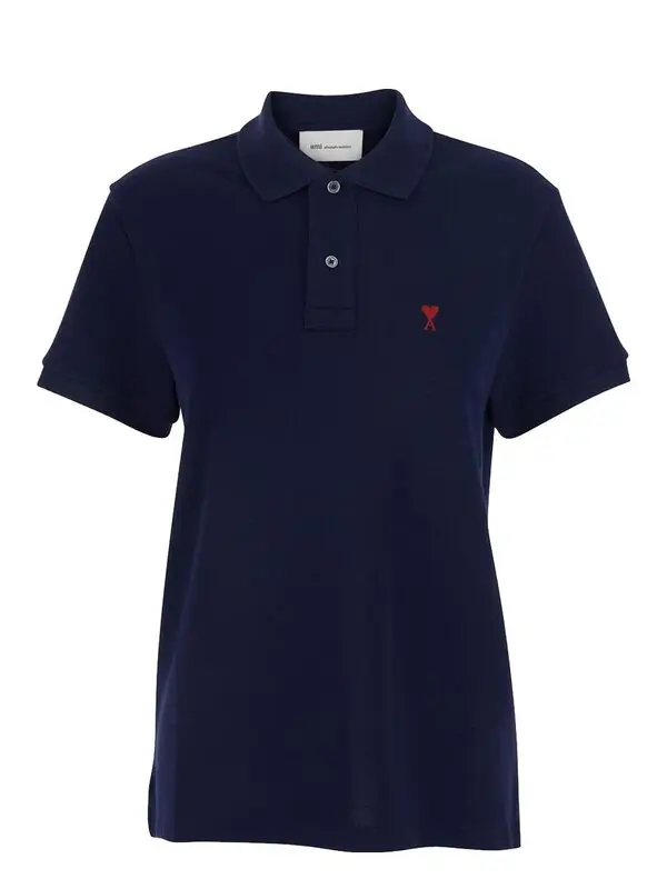 AMI Paris Cotton Embroidered Polo Shirt - Multicolor