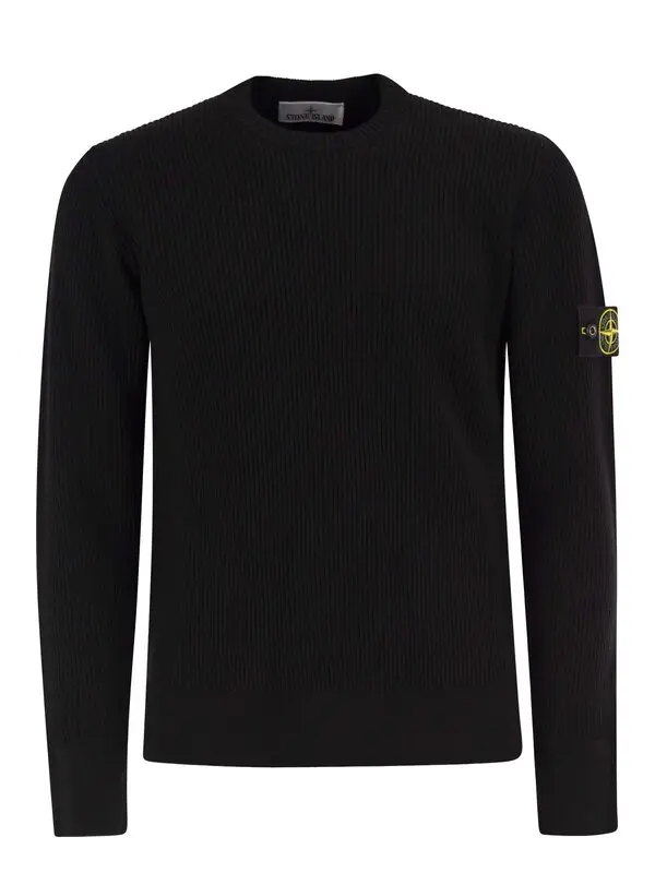 Stone Island Crew-neck Jumper With Ribbed Edges - Black