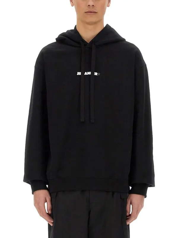 JIL SANDER Cotton Logo Hoodie - Black