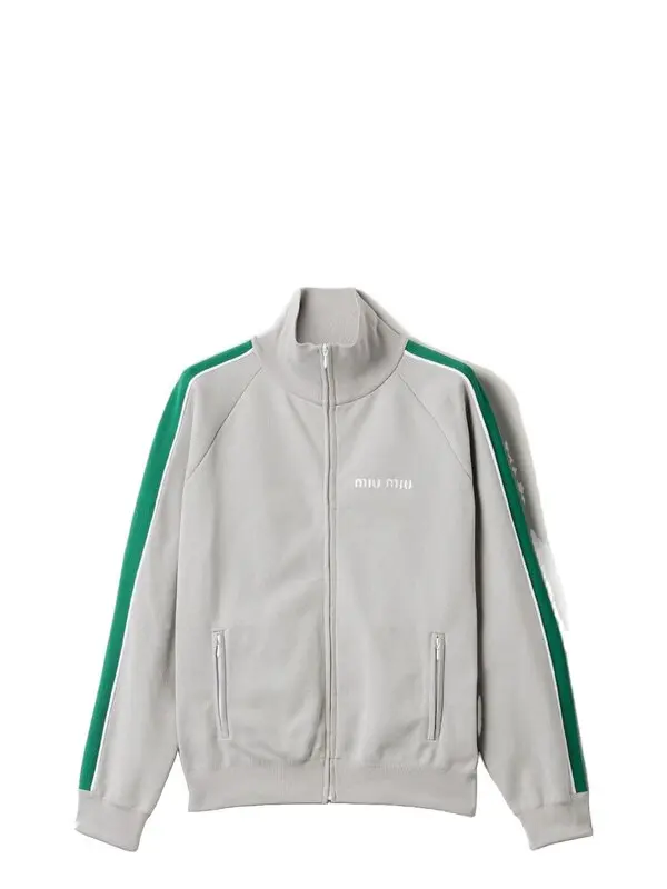 Miu Miu Polyamide Zip-up Sweatshirt With Embroidered Logo - Gray