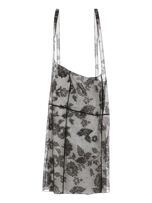 Prada Cotton Chantilly Midi Skirt With Floral Motif And Straps - Brown