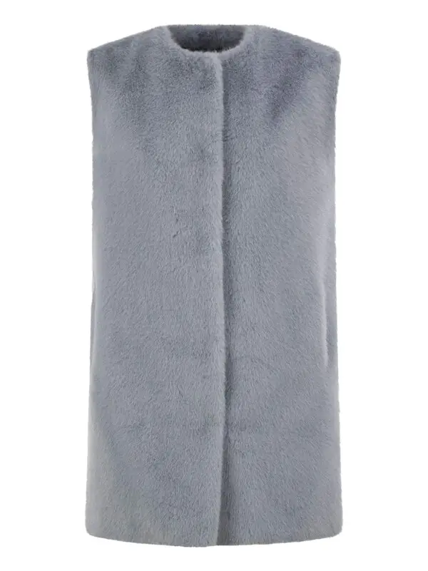 Herno Long Faux Fur-effect Gilet With Round Neckline - Blue