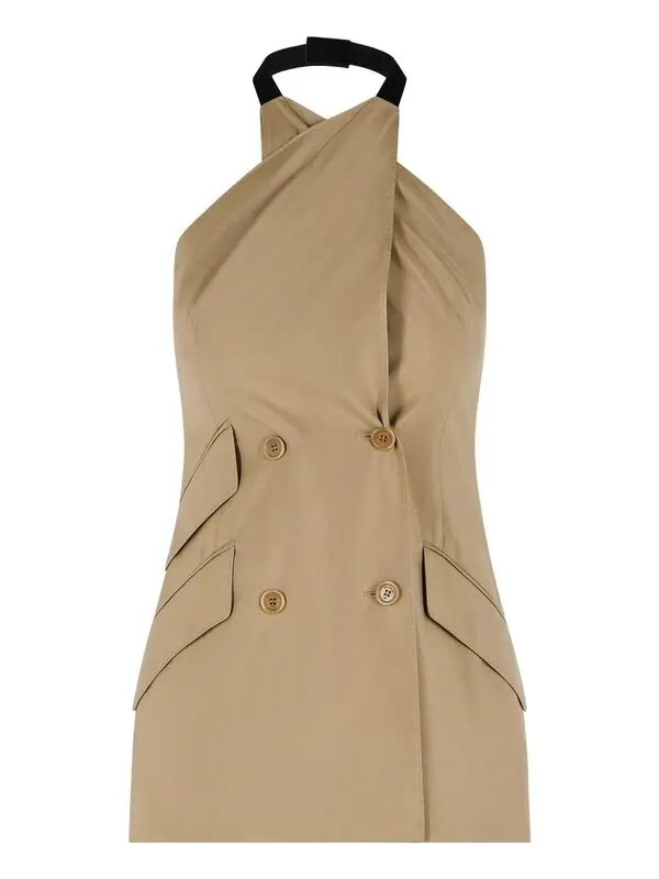 Max Mara Nuraghe Sleeveless Jacket In Camel Wool And Silk Poplin - Cream