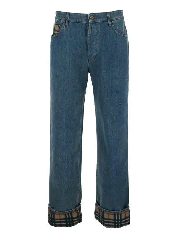 Burberry Dexter Denim Jeans With Check Motif - Multicolor