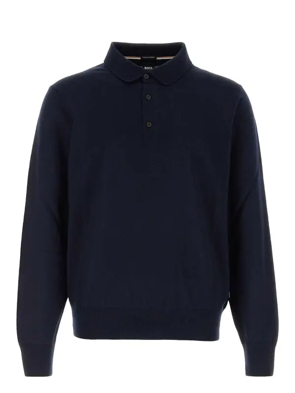 BOSS Navy Wool Polo Shirt - Blue