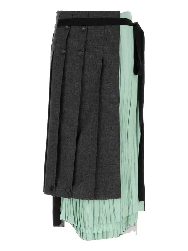 Prada Pleated Virgin Wool And Viscose Midi Skirt - Gray