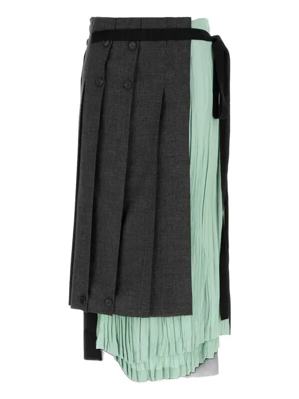 Prada Pleated Virgin Wool And Viscose Midi Skirt - Gray