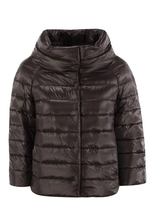Herno Mini Cape With Jewelled Sleeves - Brown