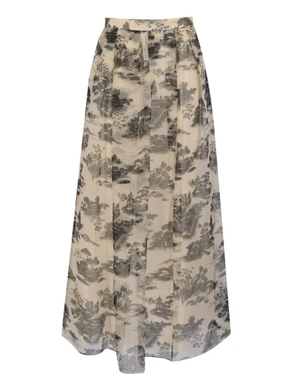 Max Mara Long Printed Silk Skirt - Black