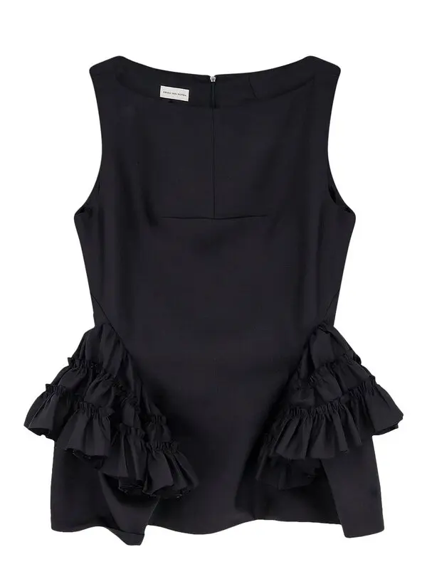 Dries Van Noten Casey Wool And Silk Top - Black