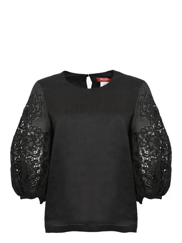 Max Mara Ramie Blouse With Macrame Inserts - Black