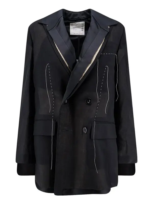 Sacai Silk And Organza Blazer - Black
