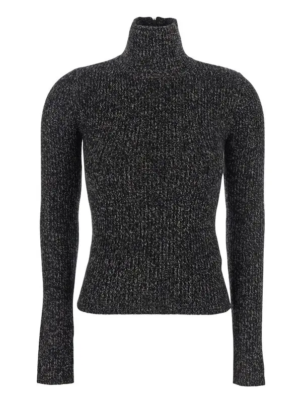 Max Mara Grey Turtleneck Sweater With Ribbed Design In Wool Blend - Multicolor