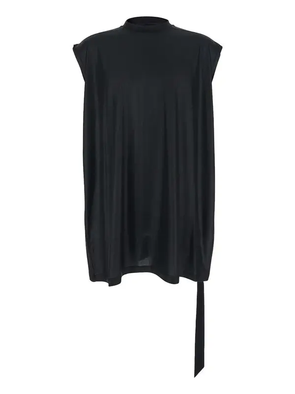 Rick Owens Black Crew Neck T-shirt With Raised Collar In Tech Fabric For - Multicolor