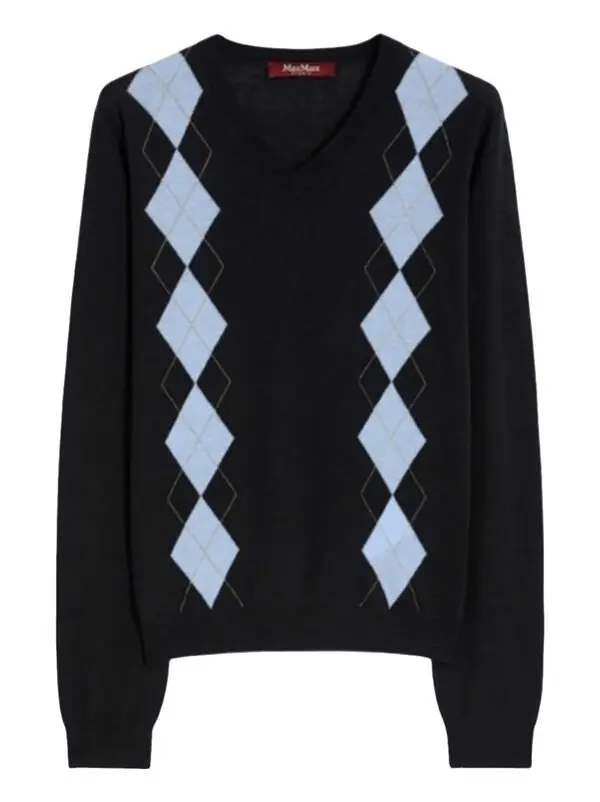 Max Mara Silk And Wool Pullover With Diamond Pattern - Blue