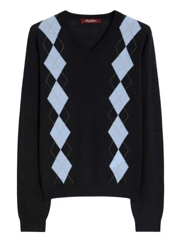 Max Mara Silk And Wool Pullover With Diamond Pattern - Blue