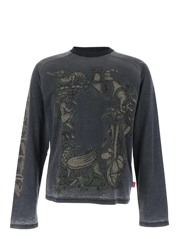 DIESEL® Gray T-shirt With Long Sleeves And Print On The Front In Cotton Blend For - Multicolor