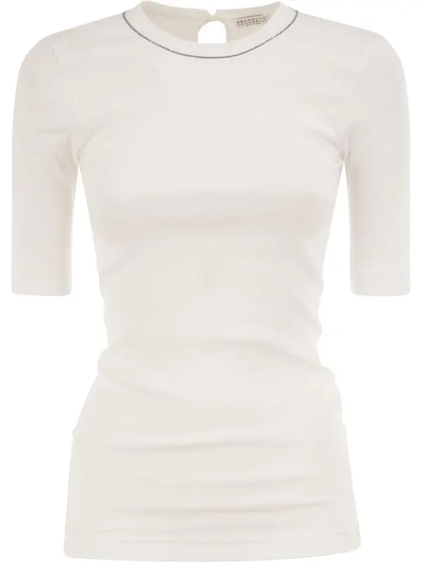 Brunello Cucinelli T-shirt With Monili Trim - White