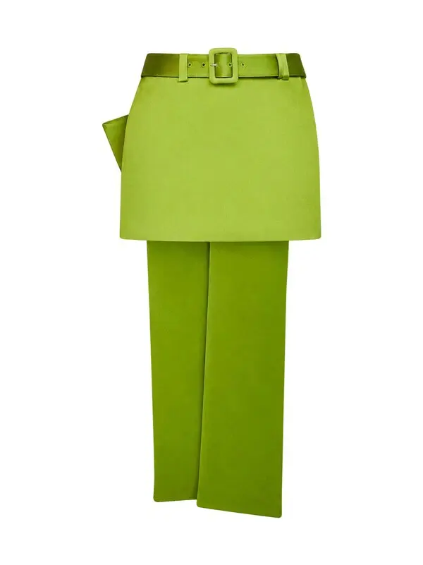 SELF-PORTRAIT Green Satin Belted Mini Skirt With Bow - Multicolor