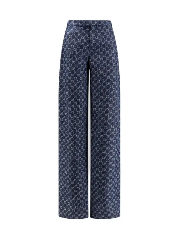 Gucci Cotton Denim Trousers With Gg Motif - Blue