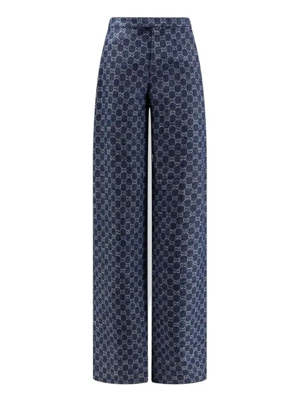 Gucci Cotton Denim Trousers With Gg Motif - Blue