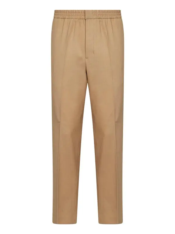 AMI Paris Beige Wool Serge Trousers With Elasticated Waistband - Multicolor