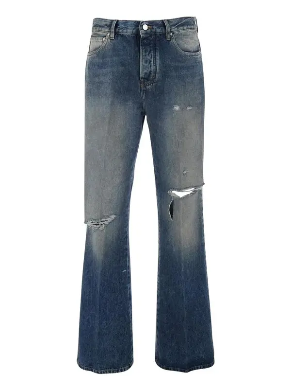 Amiri Denim Jeans With Rips And Logo Patch - Multicolor