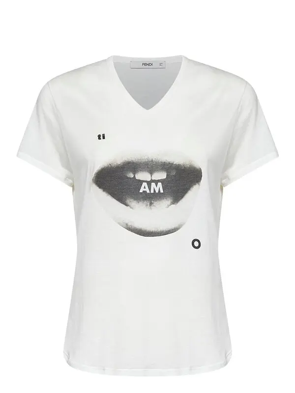 Fendi Ivory Cotton Jersey T-shirt With Ti Amo Print - Multicolor