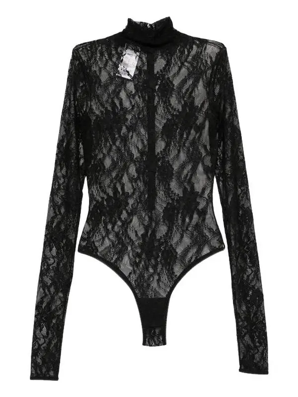 Andamane Floral Lace High Neck Top - Black