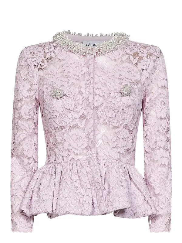 SELF-PORTRAIT Pink Lace Top With Peplum Hem - Multicolor