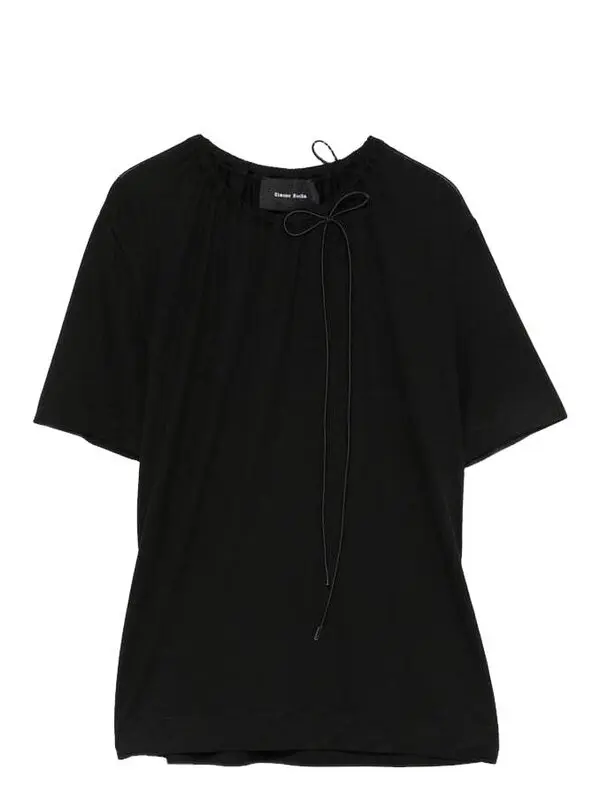 Simone Rocha Bow Detail Crew Neck Short Sleeve Top - Black