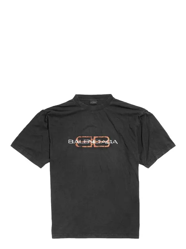 Balenciaga Bb Icon Stencil Medium Fit T-shirt In Faded Jersey - Black