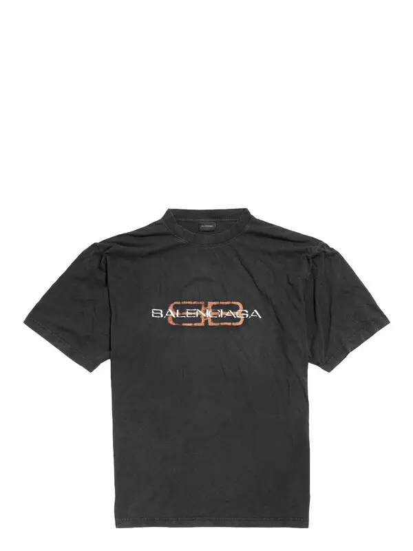 Balenciaga Bb Icon Stencil Medium Fit T-shirt In Faded Jersey - Black