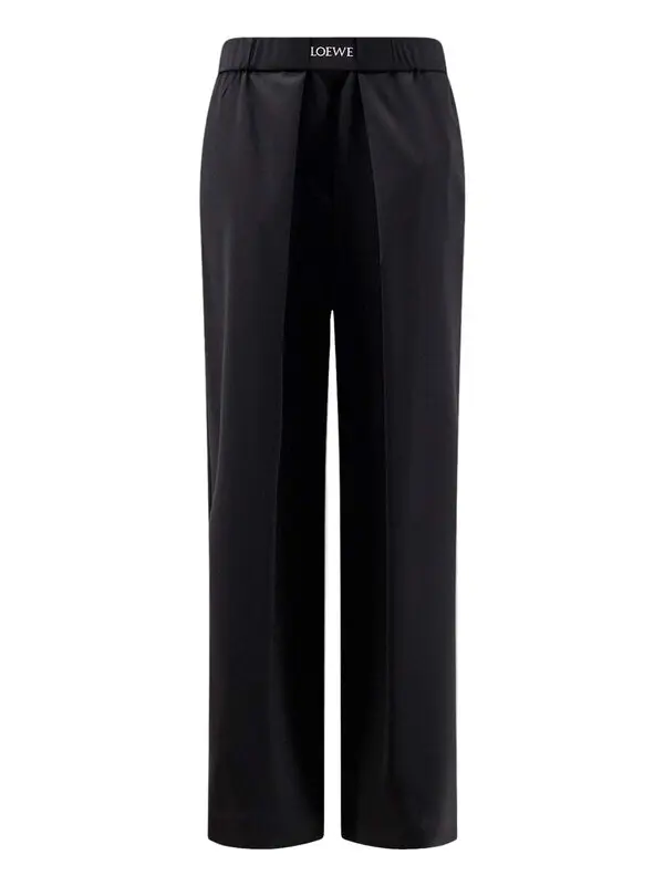 Loewe Wool Trousers With Logo Detail - Black