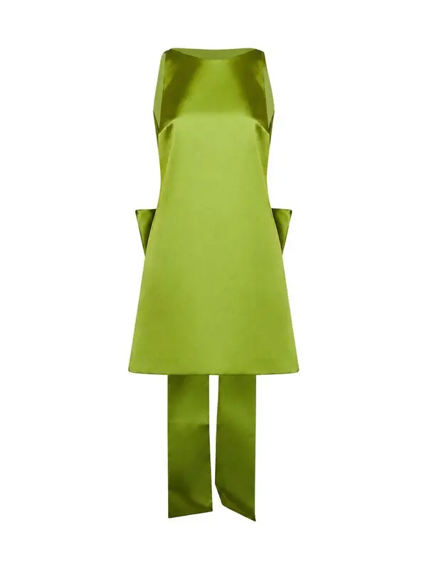 SELF-PORTRAIT Green Satin A-line Mini Dress With Bow - Multicolor