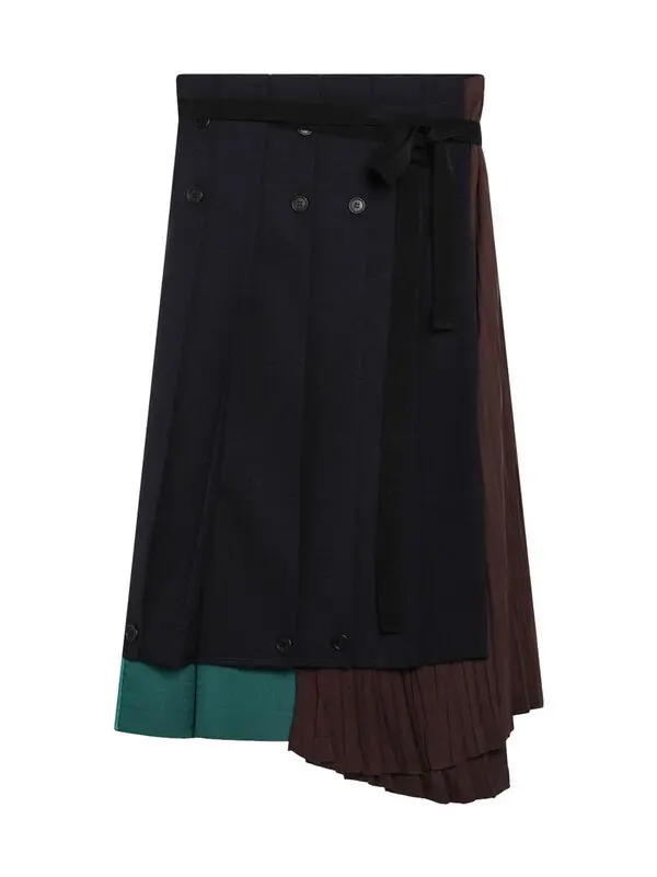 Prada Virgin Wool Matelasse Patchwork Skirt - Blue